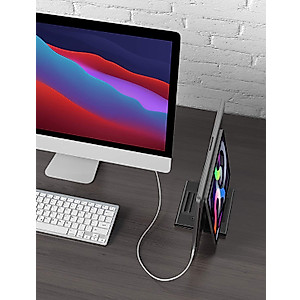 OMOTON Upgraded Laptop Vertical Stand, 3-in-1 Laptop Holder Dock with Sturdy Silicone Pads for Ultra Protection, Suitable for iPhone/iPad/MackBook Pro/Surface/Samsung/Android Tablets, Black