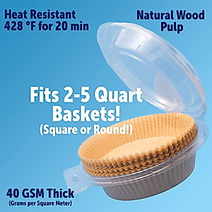 Durman Air Fryer Disposable Paper Liner: (100 PCS) 2-5QT Parchment Insert Nonstick Sheets For Oil and Waterproof Baking Cooking, Round Basket Accessories Pressure Cooker, Oven, Microwave, Tan