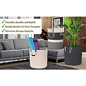 DS HappyLiving 100% Cotton Black Wicker Basket Tall Woven Laundry Basket Black XXL Basket Black Blanket Basket Black Wicker Basket Tall Modern Basket For Blankets