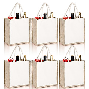 SOUJOY 6 Pack Burlap Tote Bags, Reusable Jute Gift Totes with Handles, Medium Beach Bags, Canvas Grocery Shopping Totes for Bridesmaid, DIY, Shopping, Pool, Wedding Bag