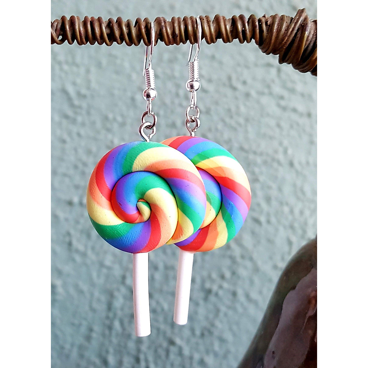 Colorful Rainbow Lollipop Dangle Earrings Sweet Lovely Swirl Lollipop Candy Pendant Drop Earrings Sugar Sweets Set for Women (Iridescent)