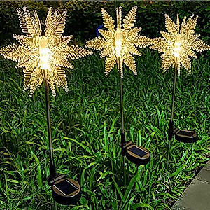 Aolyty Solar Garden Light Outdoor Decoration, 2 Pack Waterproof Solar Snowflakes Stake Lights Warm White LED Lighting for Path Yard Lawn Patio Party Christmas Decor