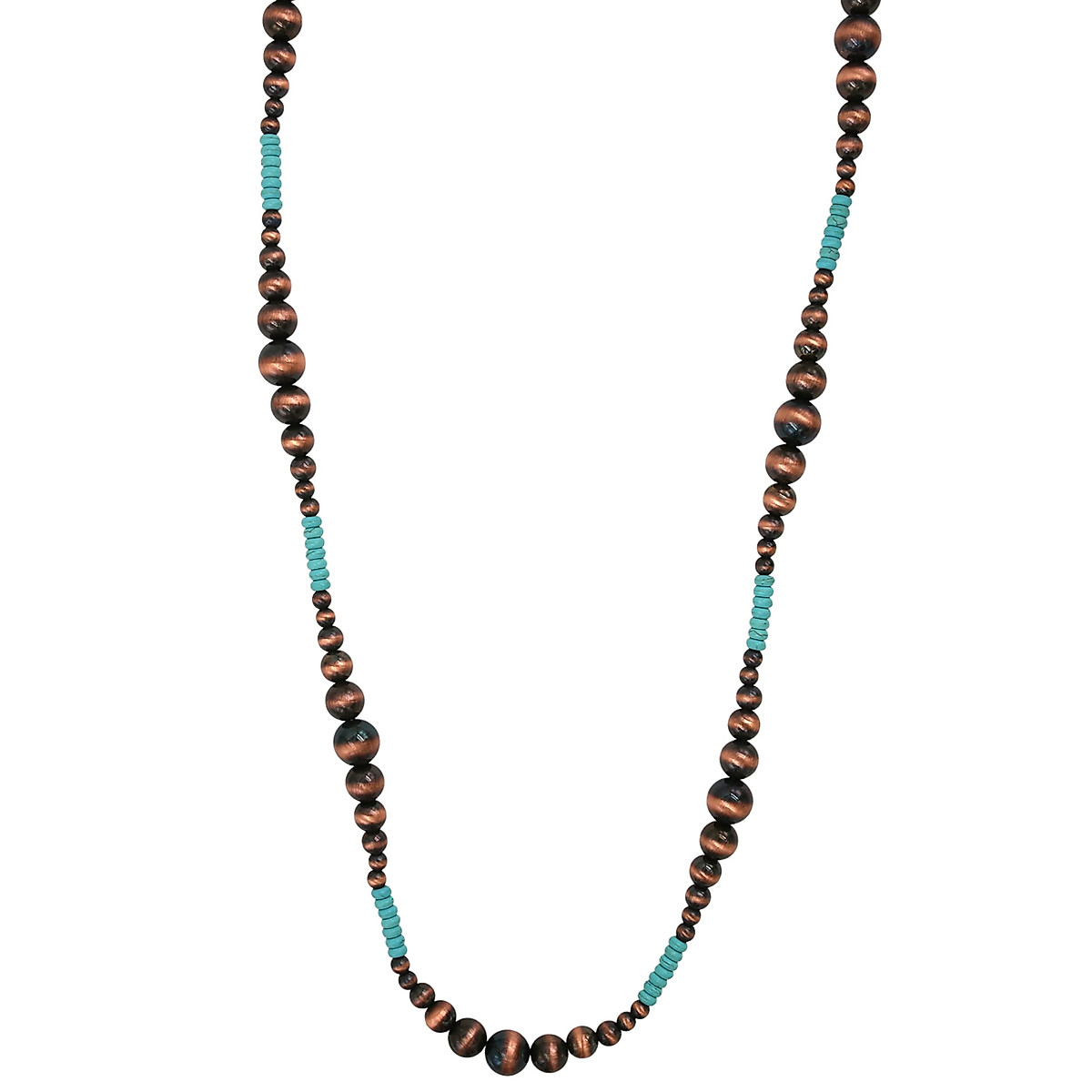 Elosee Western Style Turquoise and Faux Navajo Bead 60 Inch Long Strand Necklace and French Hook Earrings (Copper Tone)
