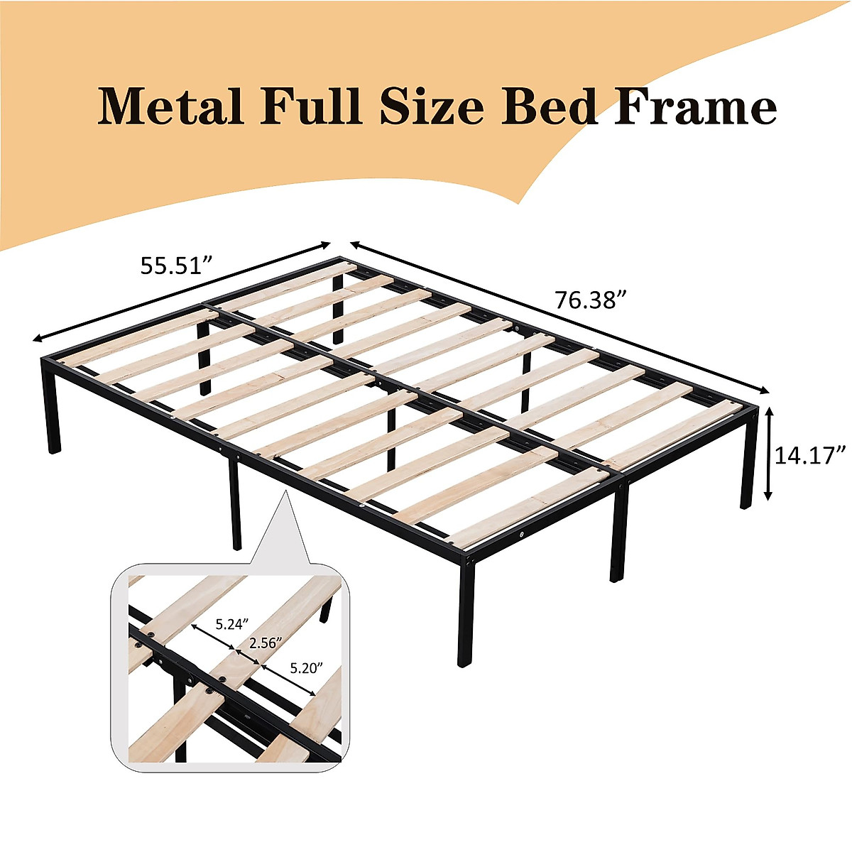 Gustonhon Full Size Metal Platform Bed Frames with Wooden Slats,14" Heavy Duty & Sturdy Metal Low Bed Frame,No Box Spring Needed,Noise Free,Easy Assembly