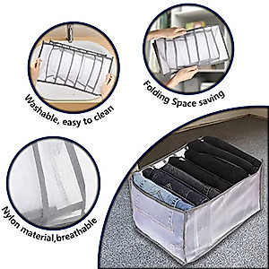 Ma Investments Wardrobe Clothes Organizer with 7 Grids | 2 Pack Washable Mesh Drawer Organizers for Clothing Neat and Tidy Folded Jeans, Leggings, Shirts More, Black