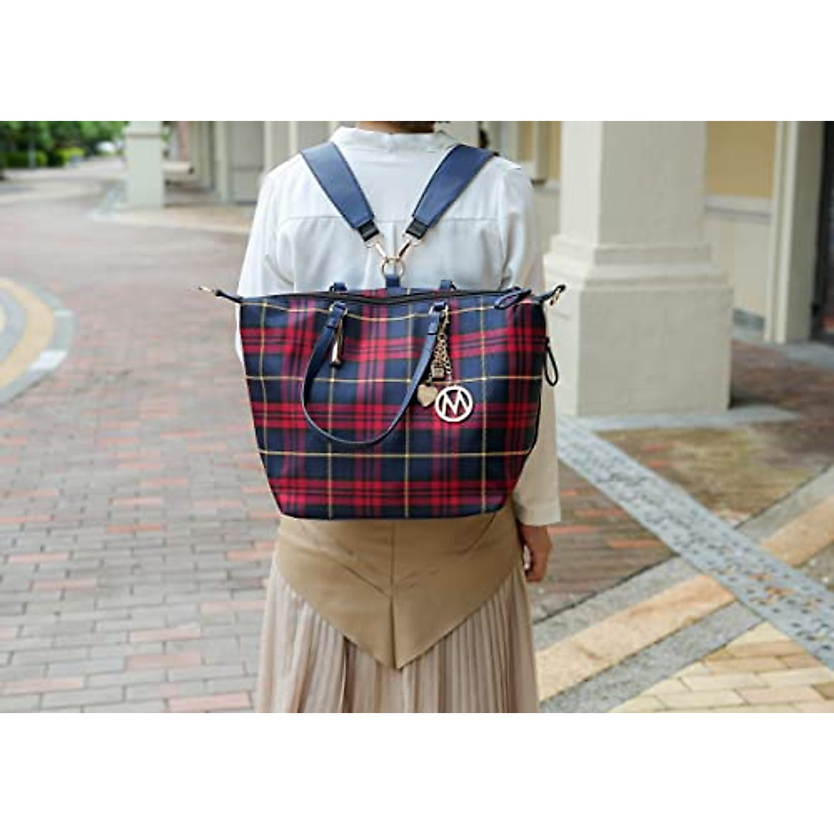 MKF Collection Convertible Weekender Tote Backpack- Top Handle Tote- Backpack Removable BackStrap Taupe Cognac