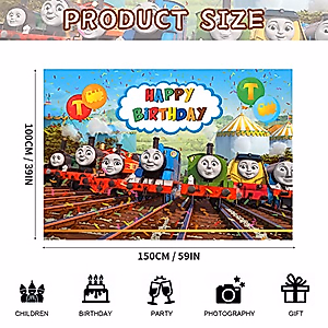 Thomas Train Friends Birthday Party Decoration, Thomas Party Photo Background 5 x 3 FT and 24Pcs Train Balloon, Thomas Train Friends Party Backdrop Supplies for Boy, Girls and Baby Shower
