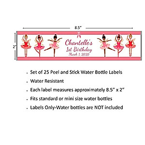 Personalized Ballerina Girls Party Water Bottle Labels, Pack of 25 Peel and Stick Waterproof Water Bottle Wrappers for Kids Birthday Favors