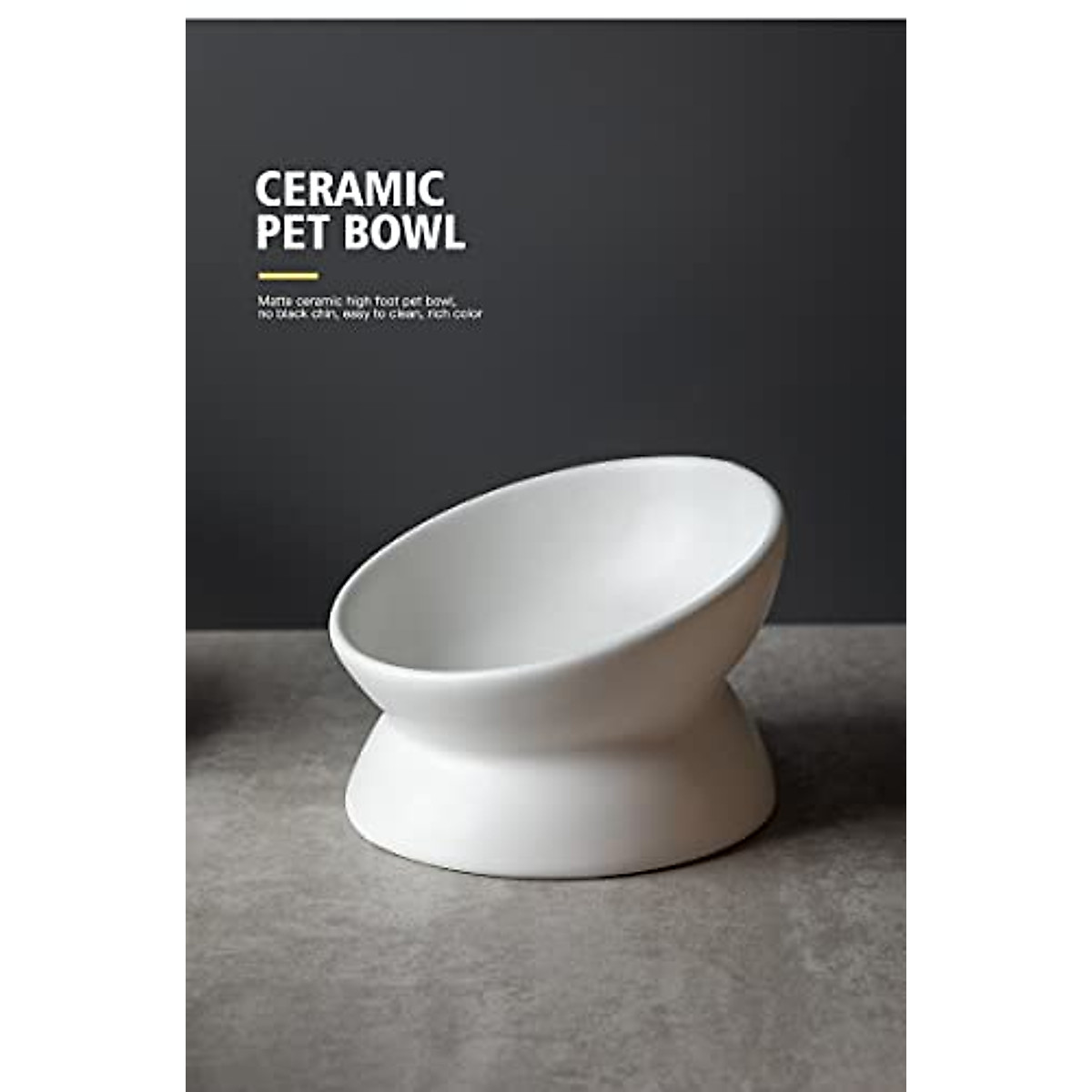 KITCHENLESTAR Ceramic Raised Cat Bowls, Slanted Cat Dish Food or Water Bowls, Elevated Porcelain Pet Feeder Bowl Protect Cat's Spine, Stress Free, Backflow Prevention (Grey) (White)