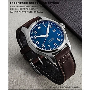 JWTPRO for IWC IW3777 IW3270 Mark 18 Big Pilot’s Watch Strap Soft Cowhide Bracelets 20mm 21mm 22mm Leather Watch Band (Color : Black Rivet Silver, Size : 20mm)