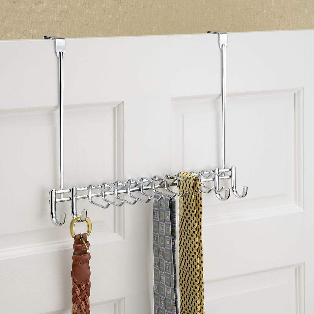 mDesign Over the Door Closet Organizer Rack for Ties, Belts - 24 Hooks, Chrome