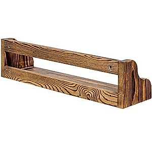 MyGift Wall Mounted 15 Inch Rustic Solid Burnt Wood Floating Display Shelf for Living Room, Bedroom, Bathroom Storage, Shelving Ledge for Picture Frames, Figurines and Collectibles