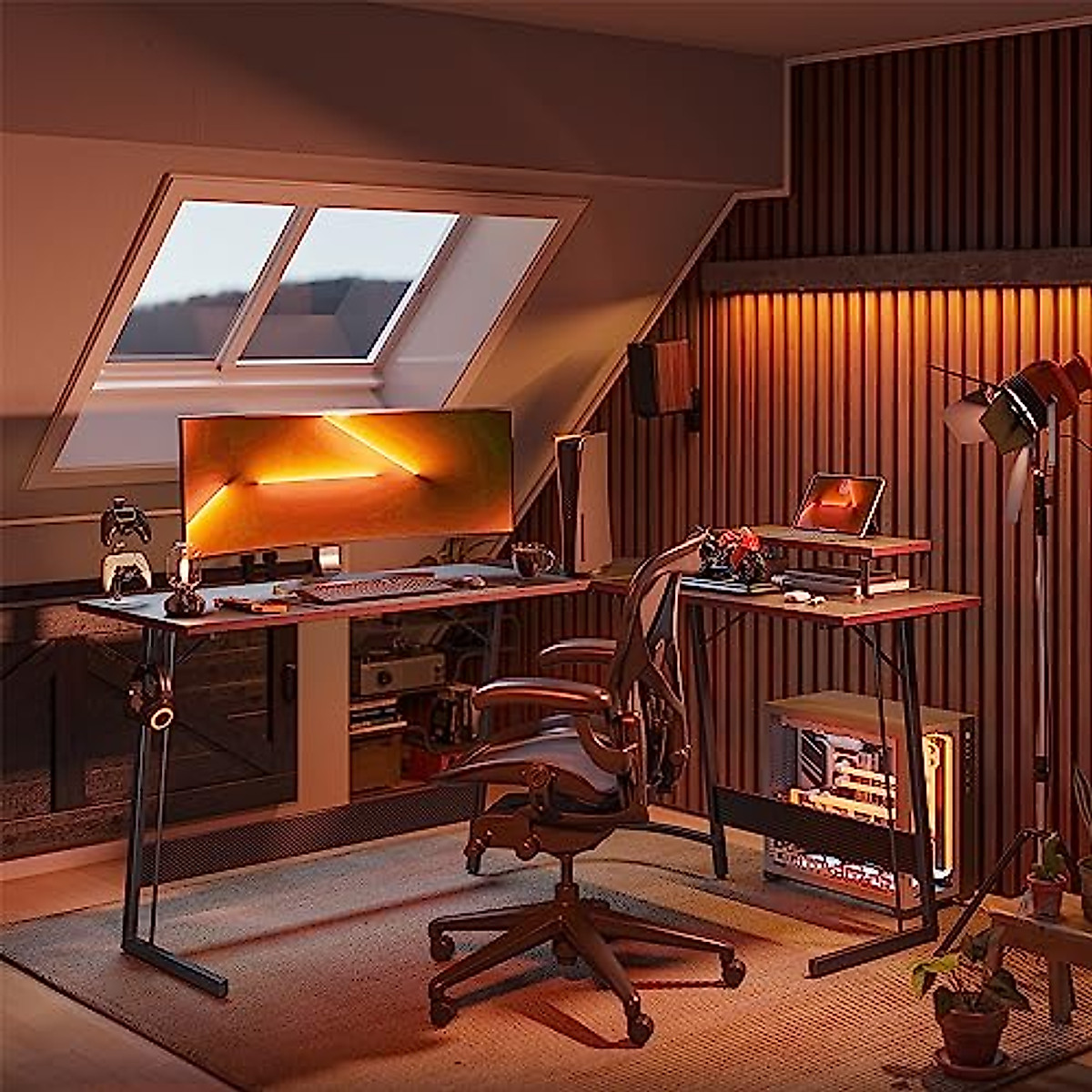 CubiCubi L Shaped Gaming Desk Computer Office Desk with Carbon Fiber Surface, 47 inch Corner Desk with Large Monitor Stand for Home Office Study Writing Workstation, Black