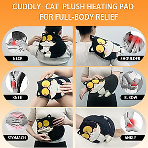 Kivdes Microwave Heating Pads for Cramps/Period/Back/Abdomen Pain Relief,11in*8in Microwavable Weighted Moist Stuffed Cute Stuffed Animal Heating Pad Washable Removable Lavender Scented Black Cat