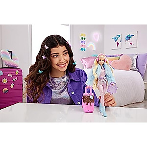 Barbie Extra Fly Doll with Snow-Themed Travel Clothes & Accessories, Sparkly Pink Jumpsuit & Faux Fur Coat