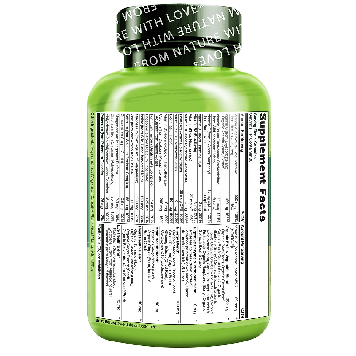 NATURELO Whole Food Multivitamin for Women - with Vitamins, Minerals, & Organic Extracts - Supplement for Energy and Heart Health - Vegan - Non GMO - 120 Capsules