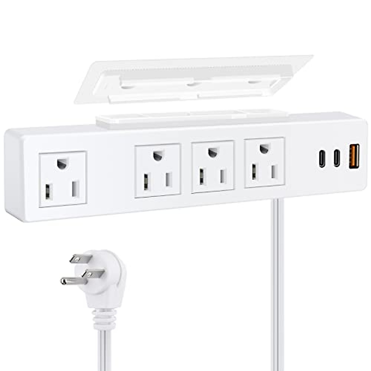 Type-C Under Desk Power Strip, Adhesive Wall Mount Power Strip with USB C Ports, Power Strip Socket Outlet, 4 AC Plug.20W 1 USB-A,2 PD Fast Charging 18W USB-C for Kitchen, Office, Home, Hotel