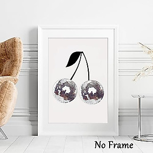 Disco Ball Painting Canvas Trendy Funky Posters Cherry Art Print Disco Party Wall Poster Disco Ball Artwork Bar Cart Decor Canvas Ball Aesthetic Balls Silver Wall Art Trendy Picture 16x24inch No Frame