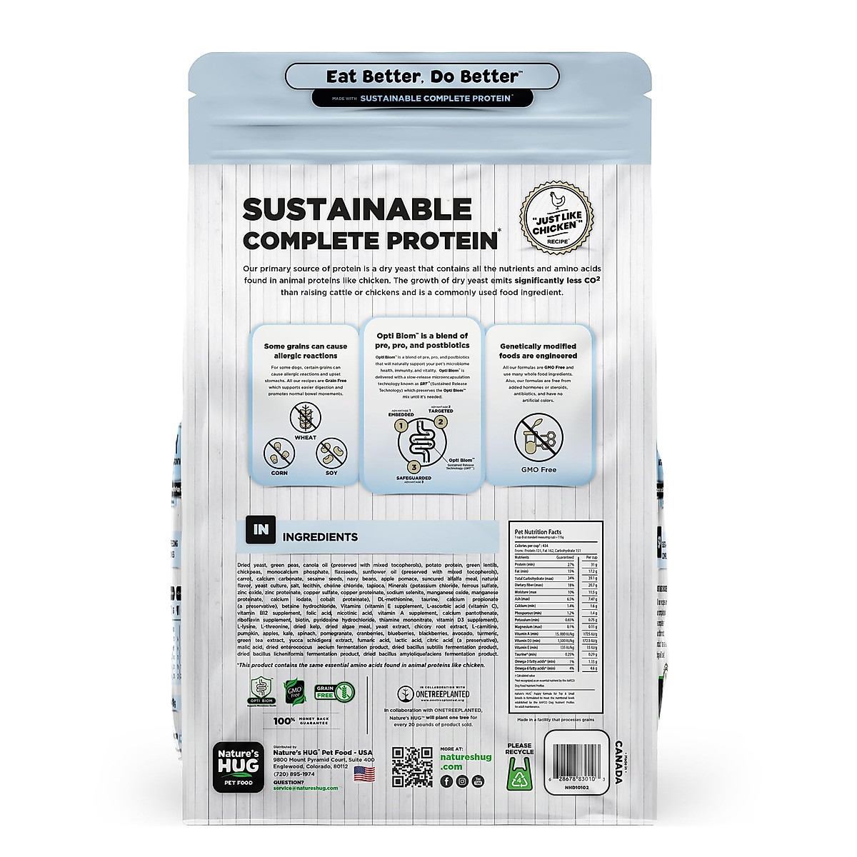 Nature's HUG Vegan Dry Dog Food for Puppies & Small Breeds, 5 lb. Bag, Chicken Flavor Plant-Based Protein Kibble, Grain-Free, Allergen-Free, Complete Protein & Balanced Nutrition
