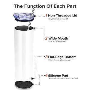 FASTSUB Sublimation Tumblers 20 oz Blank Bulk Cups Straight Skinny Stainless Steel Double Wall Vacuum Insulated with Lids and Straws for Tumbler Heat Press White 12 Pack
