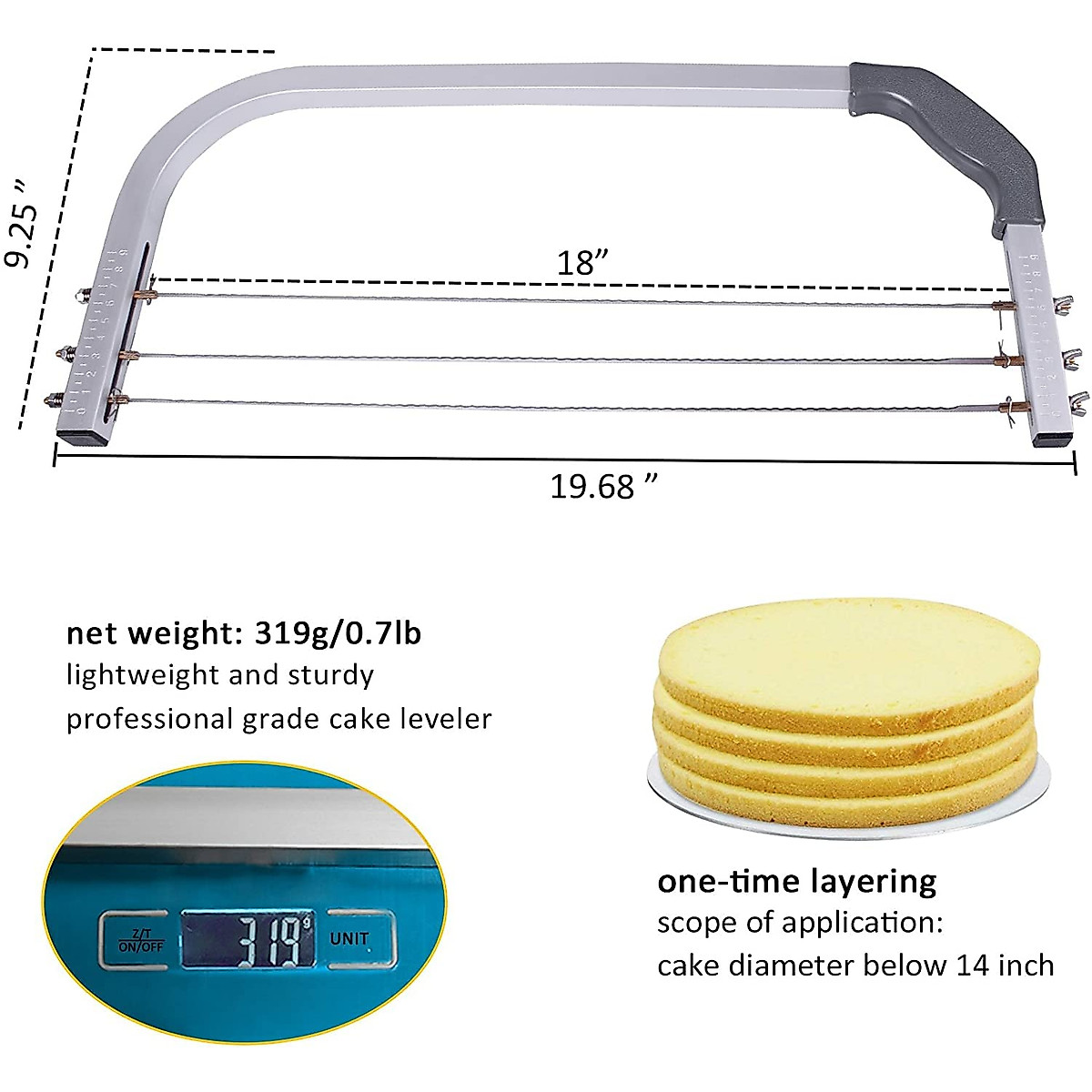 Professional Cake Cutter Slicer Leveler, Commercial 4 Layers Adjustable Stainless Steel Cakes Slice, Large Bread Cutter Toast Cutting Saw, Straight Spatula Baking Level Stratification Birthday Tools