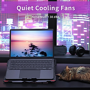 AICHESON Laptop Cooling Pad for 15.6 to 17.3 Inches PC Notebooks, 5 Fans Computer Cooler Stands with Purple Lights Desk Chiller Mat, S035
