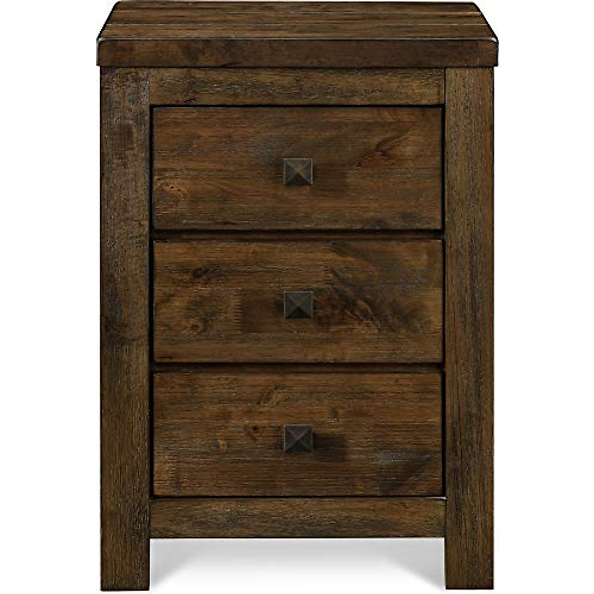 Finch Stratford Farmhouse Wooden Nightstand with 2 Drawers, Bedside End Table, Space Saving Design, Rustic Brown