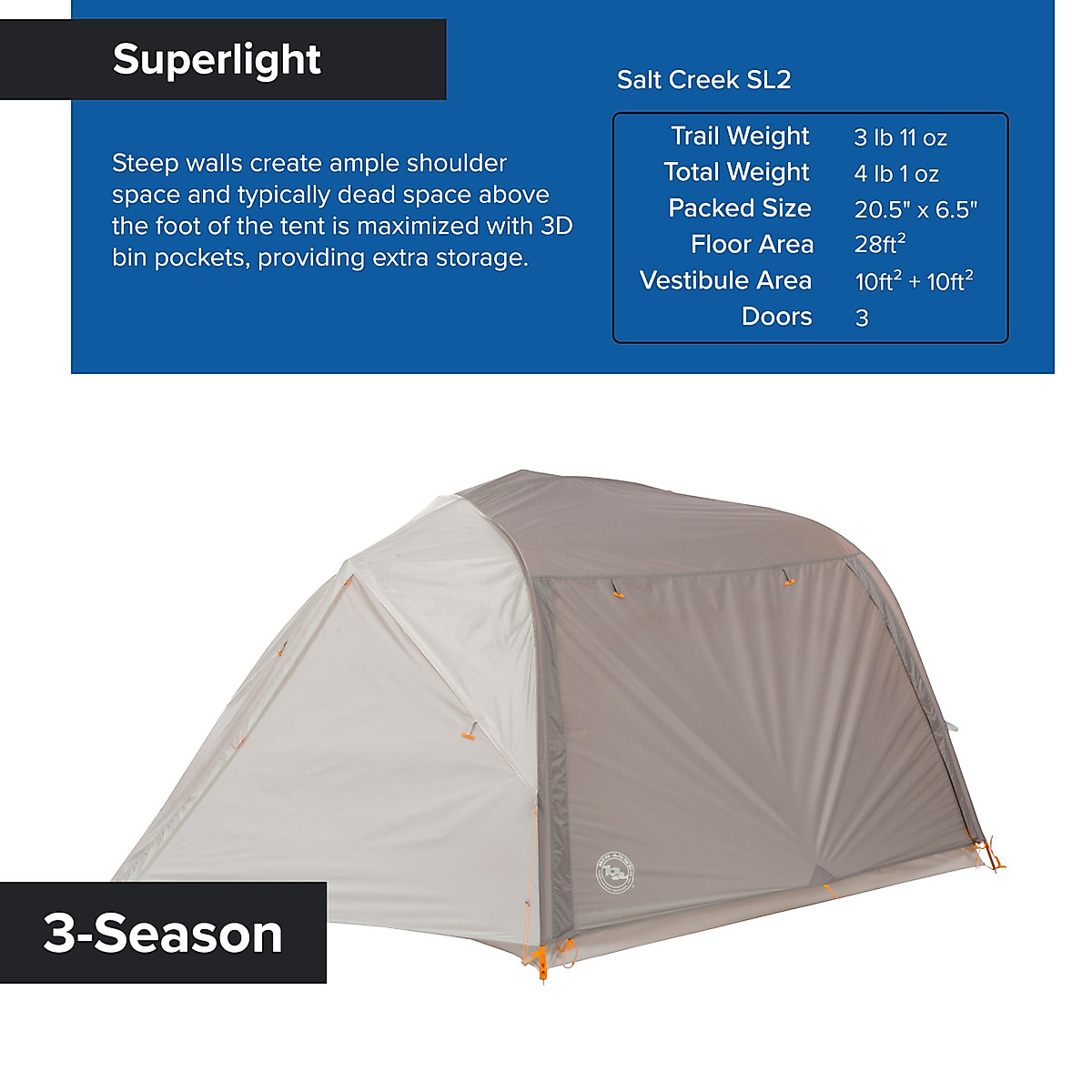 Big Agnes Salt Creek SL Backpacking Tent, 2 Person
