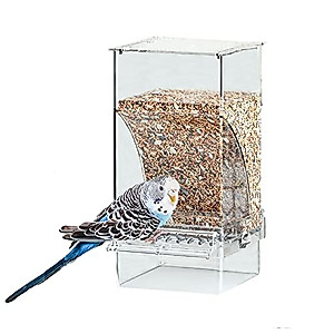 Parrot Automatic Feeder No Mess Bird Feeder Food Container Feeding Station Foraging Cage Accessories Acrylic Suitable for Parrot Cockatoo Canary Love Bird (Transparent)