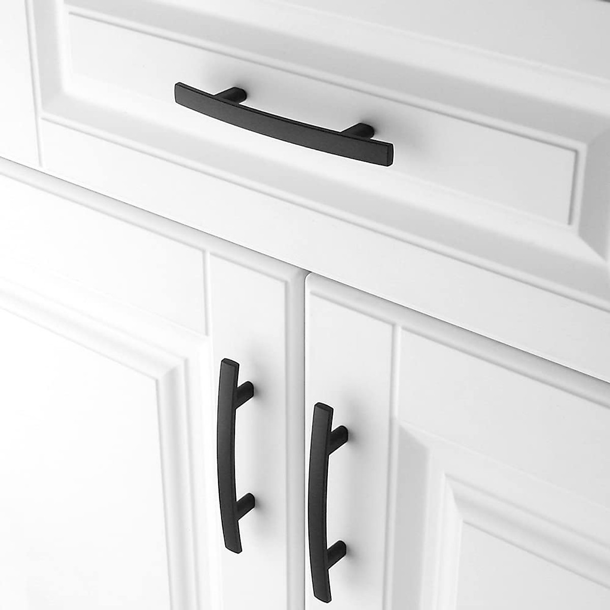 KOOFIZO Solid Curved Bar Cabinet Pull - Black Furniture Arch Handle, 3 Inch/76mm Screw Hole Center, 10-Pack for Kitchen Cupboard Door, Bedroom Dresser Drawer, Bathroom Wardrobe Hardware