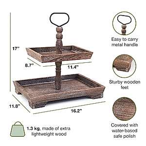 Rustic Wooden Two Tiered Tray Farmhouse - Rectangle Stand for Serving Food Fruits Cupcakes - Perfect for Your Summer Decor - Tiered Tray Decor Holder
