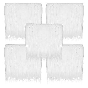 Lusofie 5Pcs White Fur Fabric 10 x 10 Inch Faux Fur Fabric Square Shaggy Fur Fabric Patches White Fur for Craft Chair Cover Seat Cushion Pad Costume Sewing Gnomes Christmas Decors