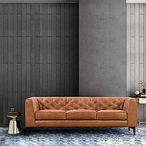 POLY & BARK Essex Leather Couch – 89-Inch Leather Sofa with Tufted Back - Full Grain Leather Couch with Feather-Down Topper On Seating Surfaces – Vintage Pure-Aniline Italian Leather – Cognac Tan