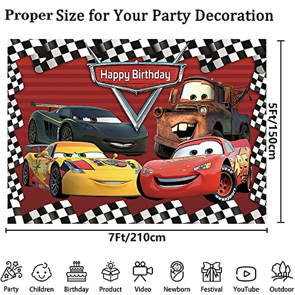 7x5ft Cartoon Car Mobilization Photography Backdrop Racing Story Red Gird Checkered Photo Background for Boy Kids Cars Theme Happy Birthday Party Decoration Banner