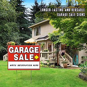Garage Sale Sign, 17" x 13" ，Garage Sale Sign with Stakes Double-Sided, Garage Sale Sign with Arrow Stickers, Garage Sale Signs with Metal Stakes,WEATHER-PROOF, (3 Pack)