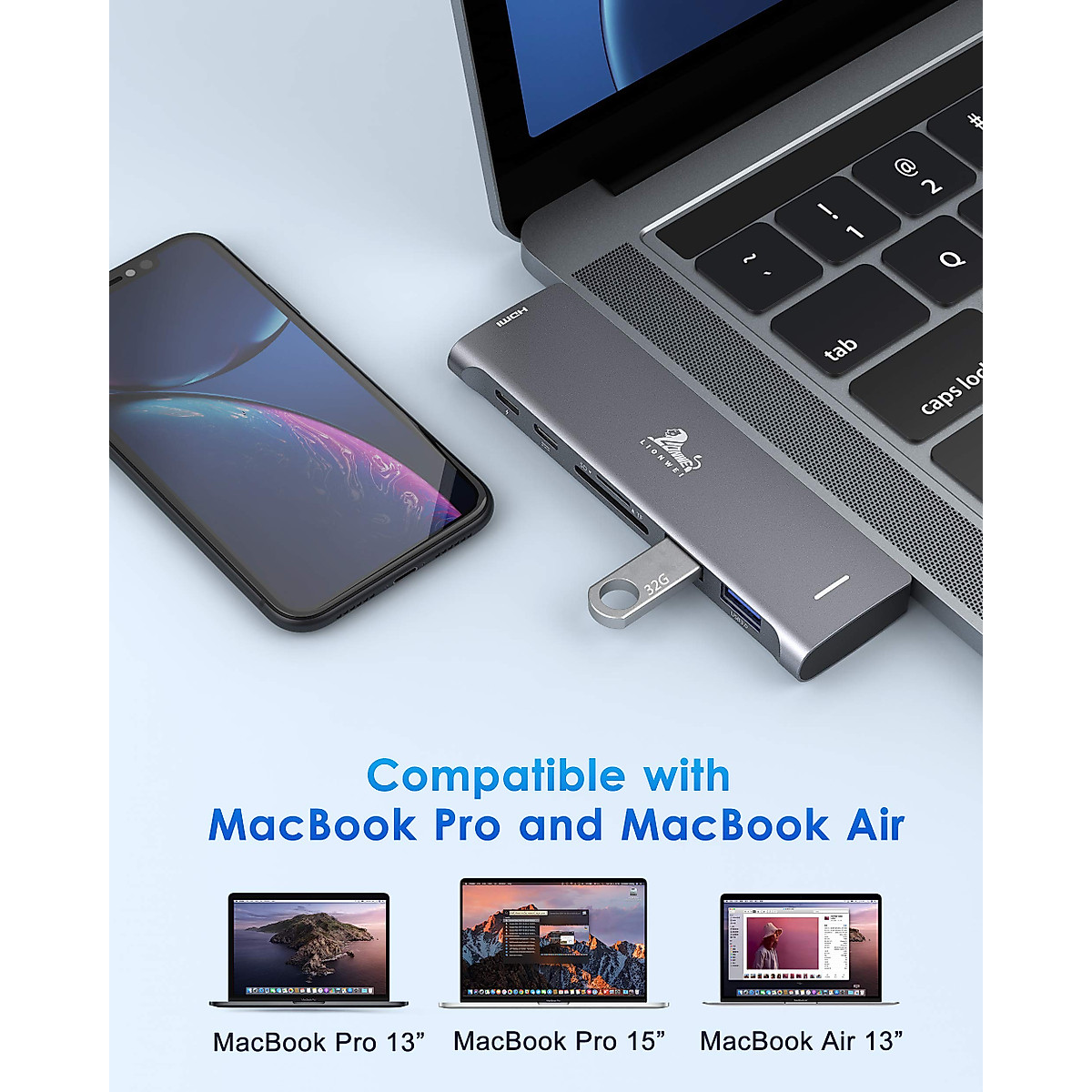 LIONWIE 6 in 1 USB C to Dual HDMI Hub Adapter, 7 in 2 USB C Hub Adapter for MacBook Pro Air 2021-2016