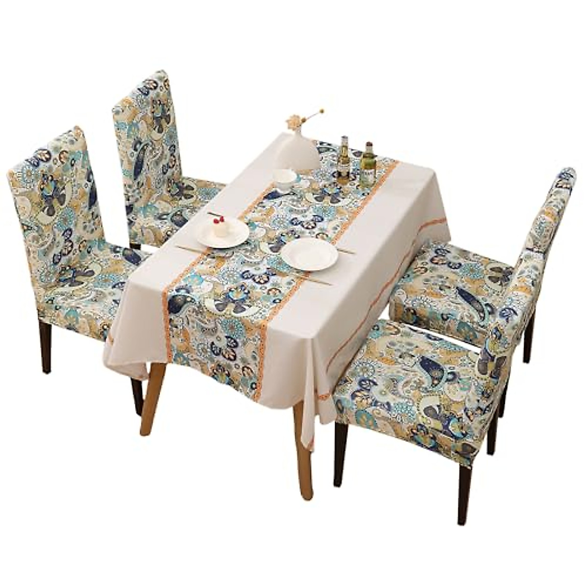 HAOYONG Tablecloth Chair Cover Set 5 Pieces Table Cloth Dining Chair Slipcovers Waterproof Oil Proof Cotton And Hemp Tablecloth Table Cover Decoration for Kitchen Dinning Room - 55*70Inch Table Cover