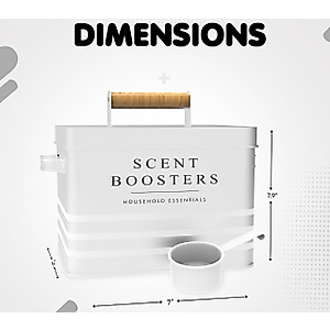 KOANEssentials Modern Farmhouse Metal Laundry Scent Boosters Container with Scoop for Laundry Room Organization and Storage, Scent Booster Beads Dispenser, Farmhouse decor, White