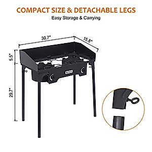 Camplux Outdoor Stove Double Burners Propane Stove 260,000 BTU/Hr Gas Cooker for Outdoor Cooking