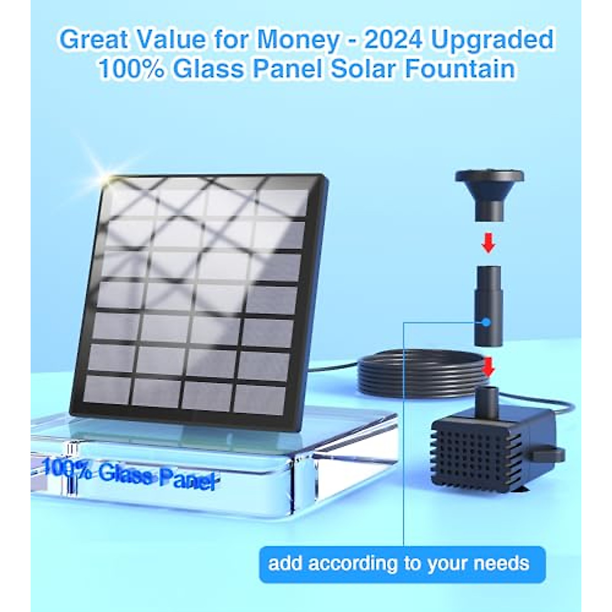 SZMP Solar Fountain 2024 Upgraded DIY Bird Bath Fountains, 1.8W Glass Panel Solar Fountain Pump with 8 Nozzles & 9.84ft Power Cord, Solar Bird Bath Fountain for Grass, Stakes, Garden, Pond (Black)