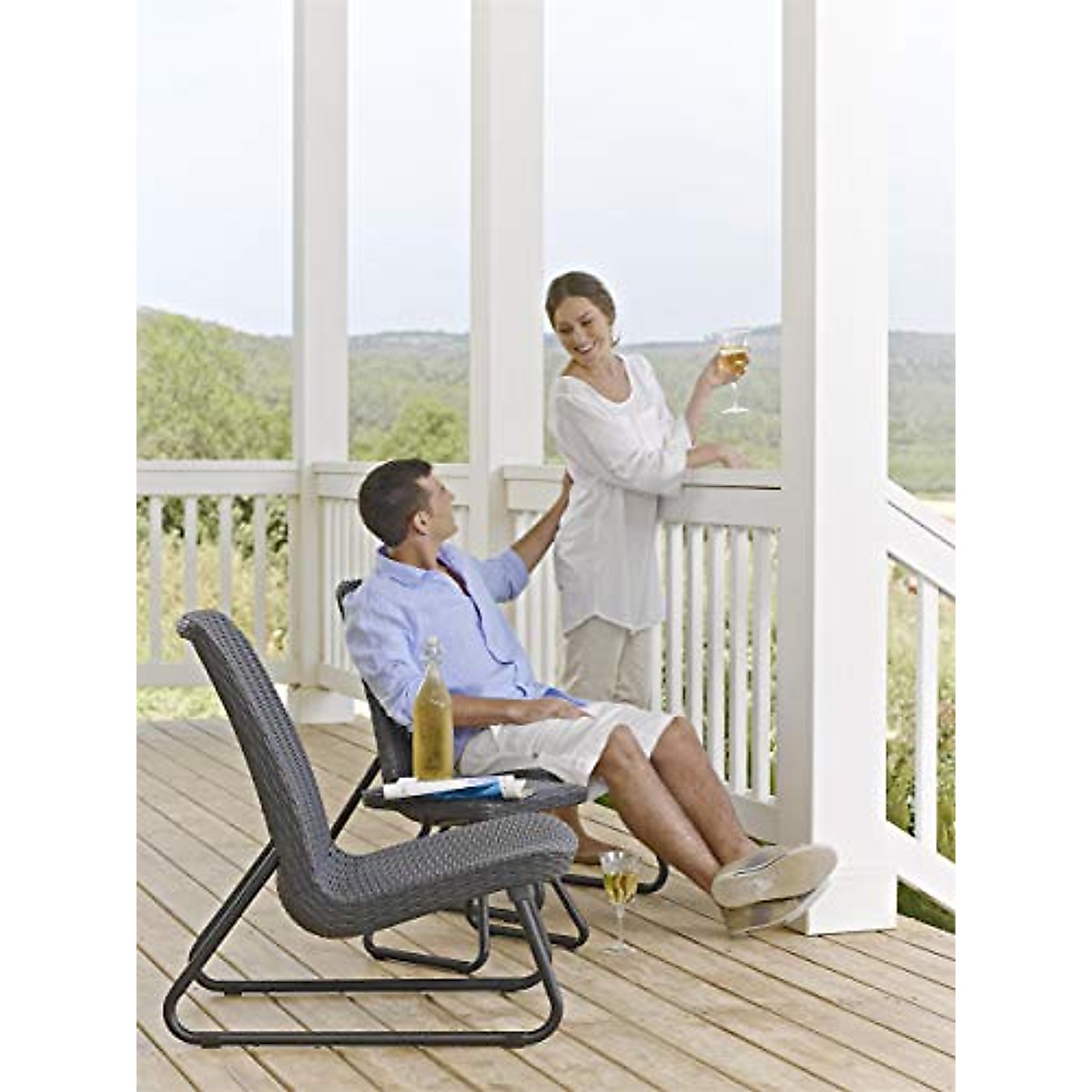 Keter 17197637 Rio 2 Seater Rattan Outdoor Patio Garden Furniture Set, Graphite