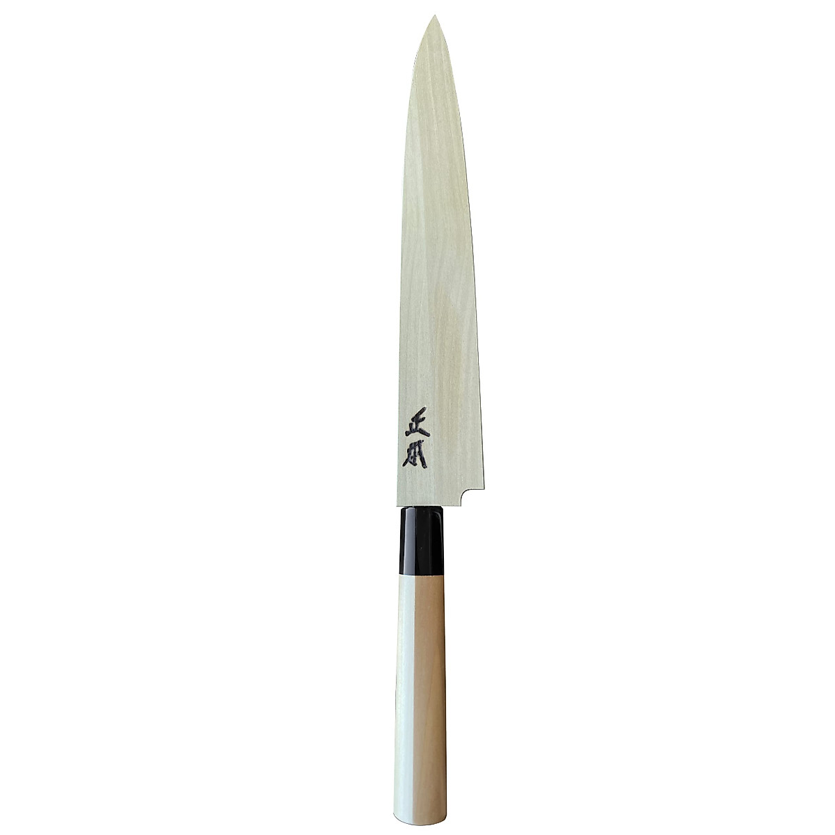MASAMOTO KS Japanese Yanagiba Sushi Knife with Sheath 9.5" (240mm) [HONBAZUKE] Made in JAPAN, Professional Sashimi Knife, Ultra Sharp Japanese Carbon Steel Blade, Wood Wa Handle, Black Ferrule