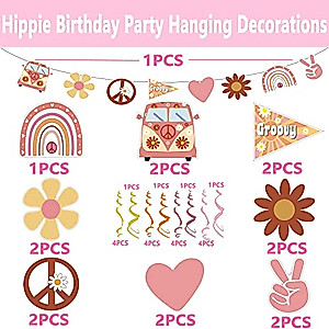 UOMNICUE 20PCS Hippie Party Decorations Groovy Retro Hippie Boho Rainbow Daisy Flower Party Theme Hanging Swirl Banner Party Supplies for Home Ceiling Streamers Birthday 60s 70s Retro Party Favors