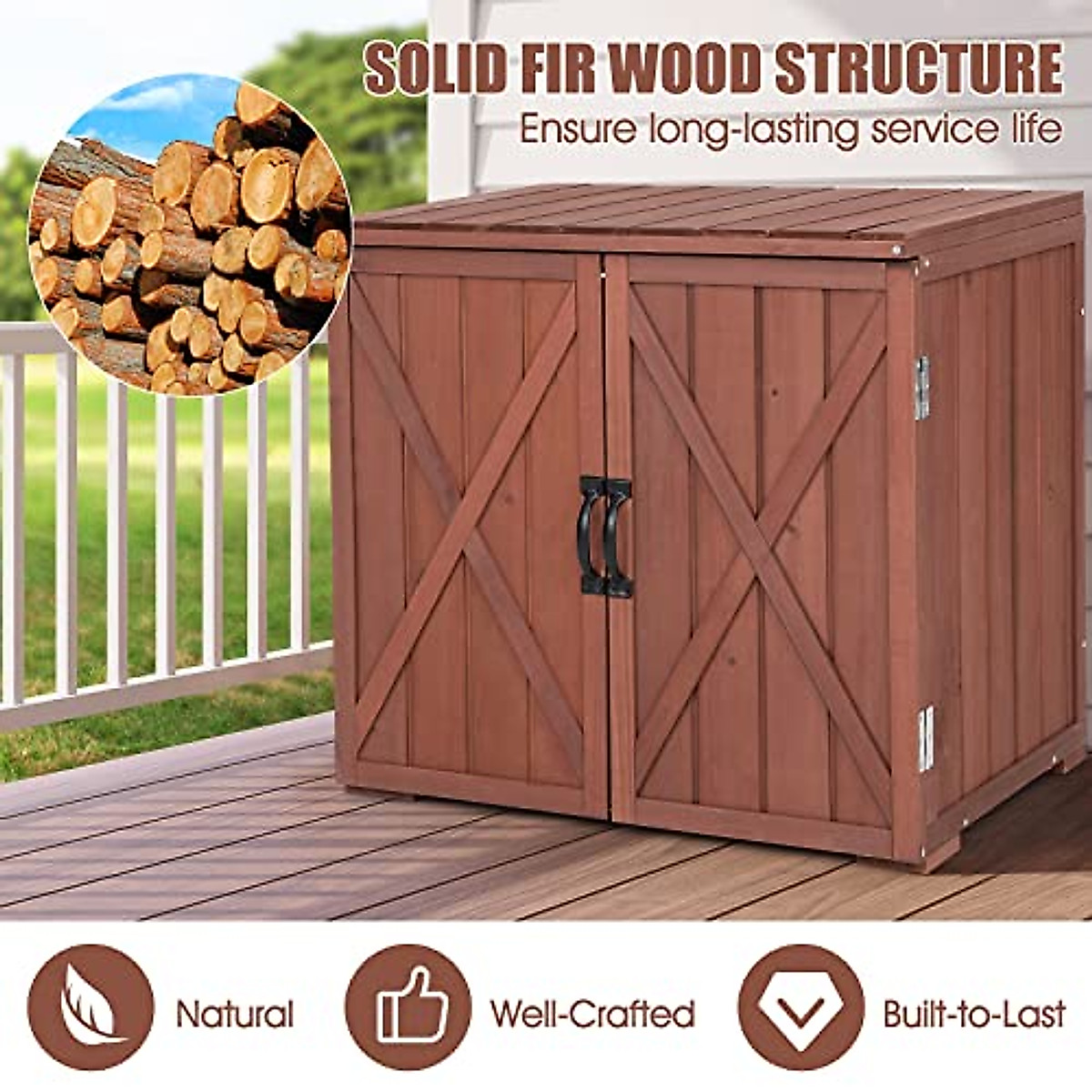 Safstar 30" Wooden Outdoor Storage Shed, Garden Storage Organizer Box W/ Spacious Inner Space & Countertop, Tool Storage Cabinet for Backyard, Garden, Porch, Easy Assembly, 30" x 22" x 28.5" (Brown)