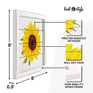 Sunflower Wall Decor Set of 3 - Rustic 8x8 Inch Printed Panels for Home, Bathroom, Kitchen, or Office - Sunflower Gifts for Women Wood Flower Pictures Design Theme Clearance Decorations Sun Flowers to Brighten Up Any Space