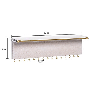 SANY DAYO HOME Wall Mount Jewelry Organizer Real Wood Jewelry Display Storage Shelf with 15 Necklace Hooks, Earring Bracelet Rod, Stud Cork Board, White