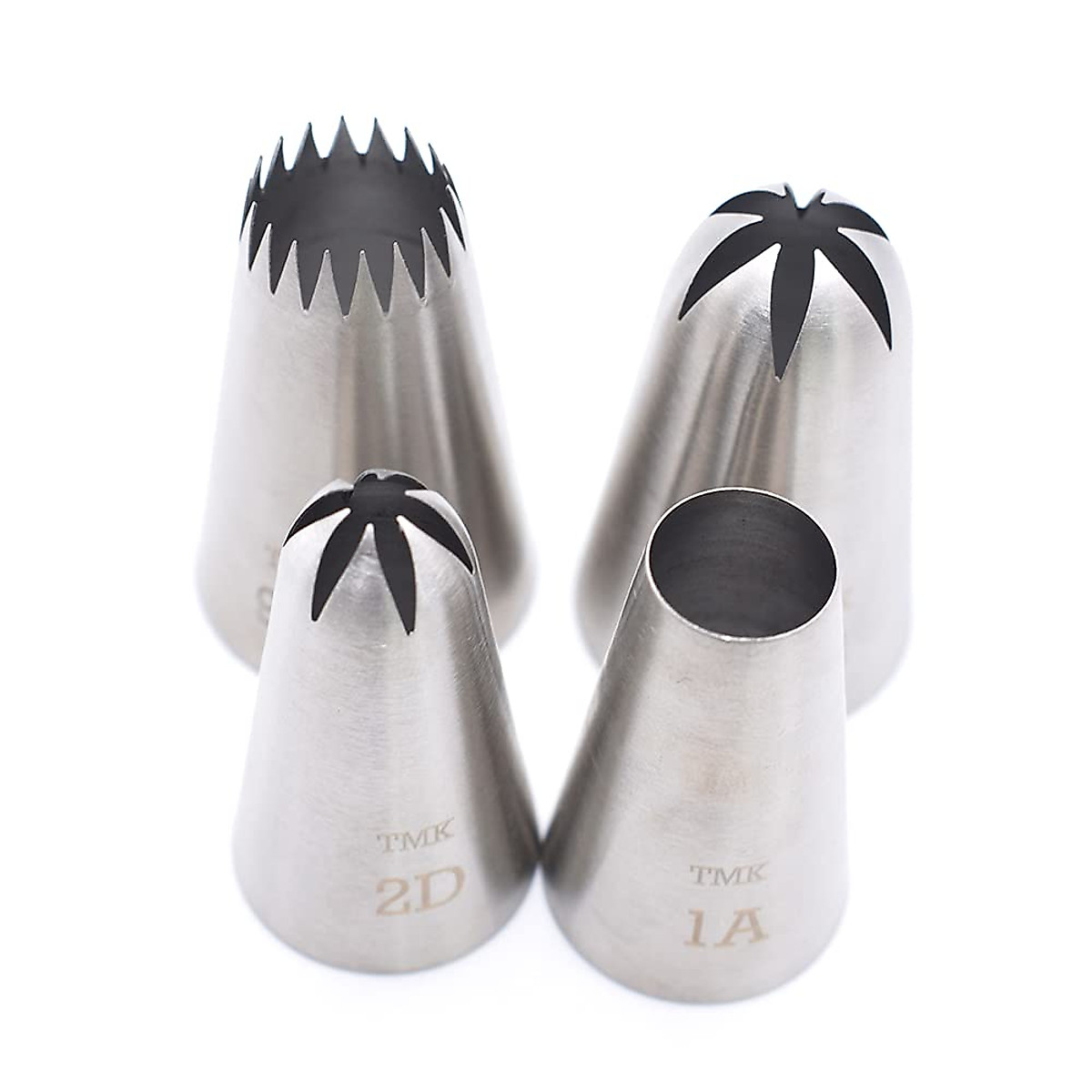 Tumenque 4 Pack Stainless Steel Seamless Piping Icing Tips #9FT 1B 2D 1A, Large Star Piping Nozzle, Cake Decorating Tools for Baker