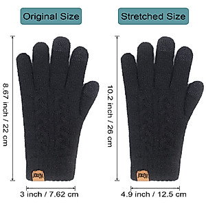 ViGrace Women's Winter Warm Touch Screen Gloves Cable Knit Wool Fleece Lined Touchscreen Texting Mittens for Women