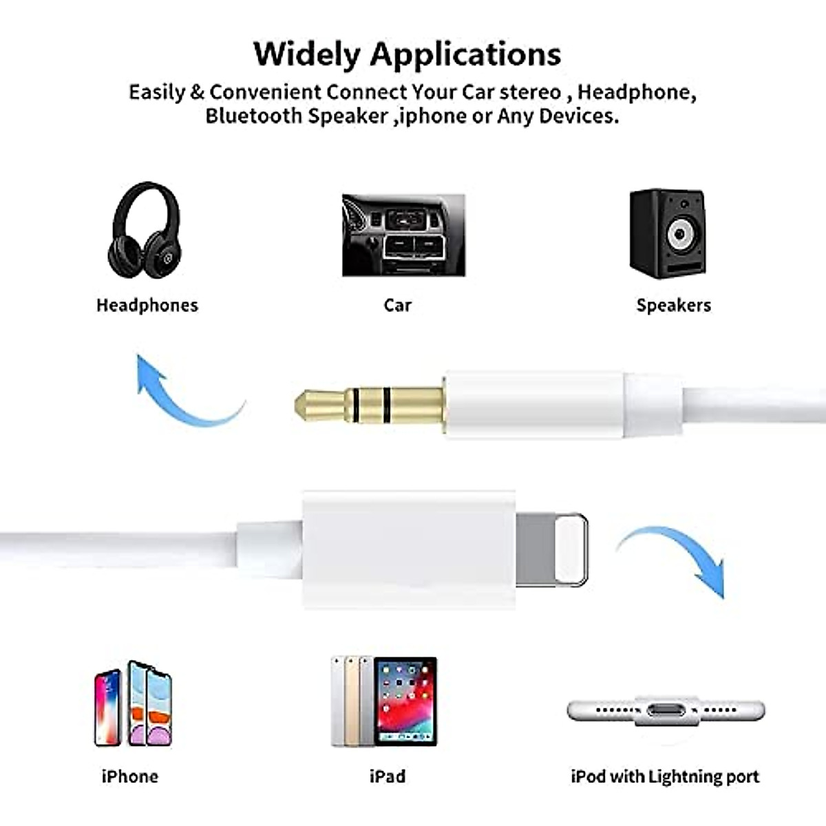 iPhone Aux Cord for car, [Apple MFi Certified] 3.3ft Lightning to 3.5mm Aux Audio Auxiliary Cable,Home Stereo, Speaker, Headphone Compatible with iPhone 13/12/11/XS/XR/X/8/7/iPad (White)