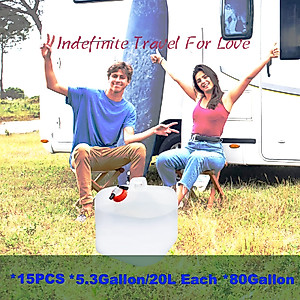 WMXWAN 80gallon(300litres) Water Storage Containers, Emergency Water Storage 15pcs×5.3gallon/20l，Collapsible Water Containers, BPA Free 5Gallon Water Jug Water Tank with Spigot For Fishing, Camping.